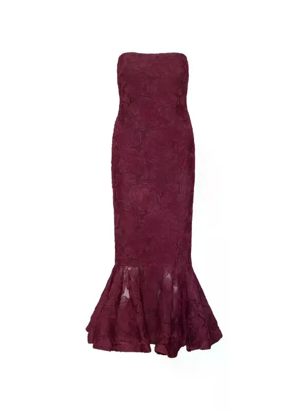 ROTATE BY BIRGER CHRISTENSEN Strapless Floral Mesh Flounce Dress - Red