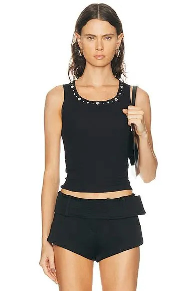 Versace Ribbed Tank Top With Stud Embellishments