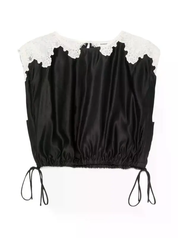 Sandro Lace Trim Crop Top - Black