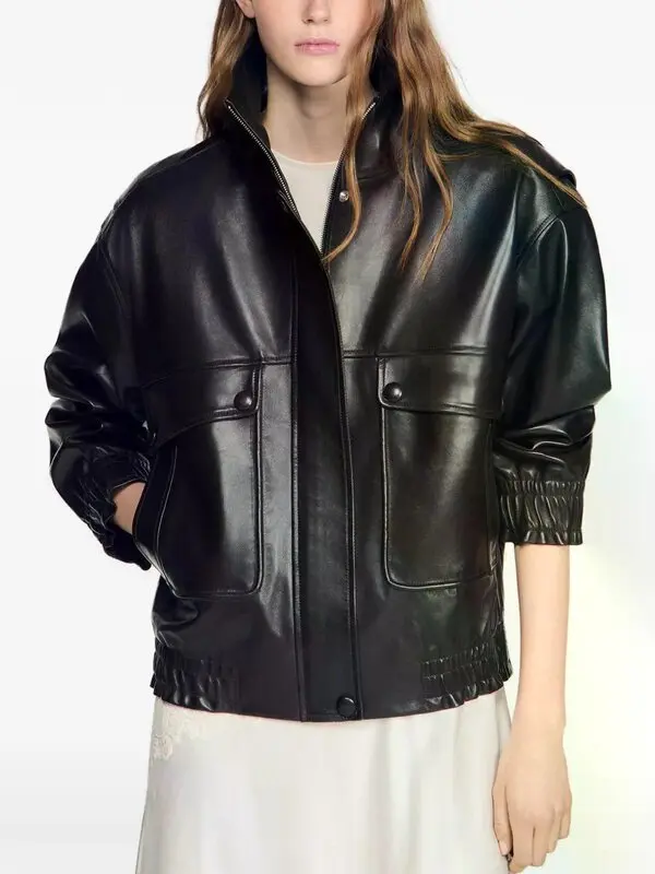 Sandro Lambskin Leather Jacket - Black