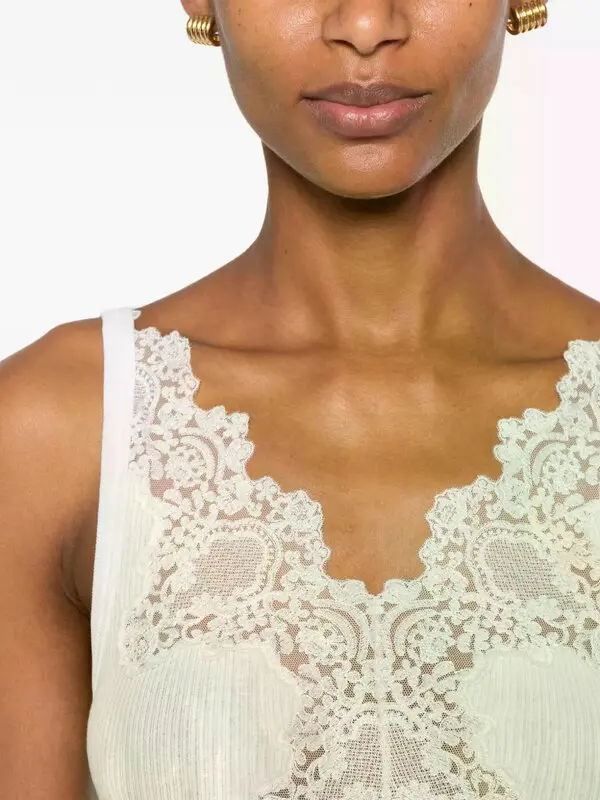 Sandro Ribbed-knit Lace-trim V-neck Top