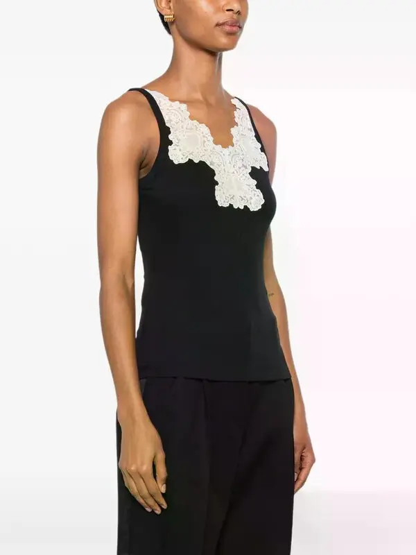 Sandro Ribbed-knit Lace-trim Top