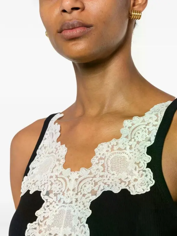 Sandro Ribbed-knit Lace-trim Top