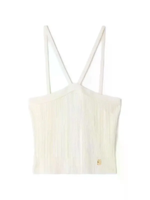 Sandro Ribbed Knit Cropped Halter Top - Neutrals