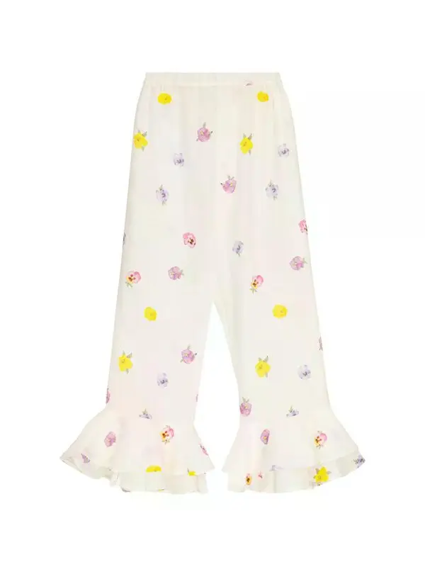 Sleeper Cha-cha Floral-print Ruffled Trousers - Neutrals