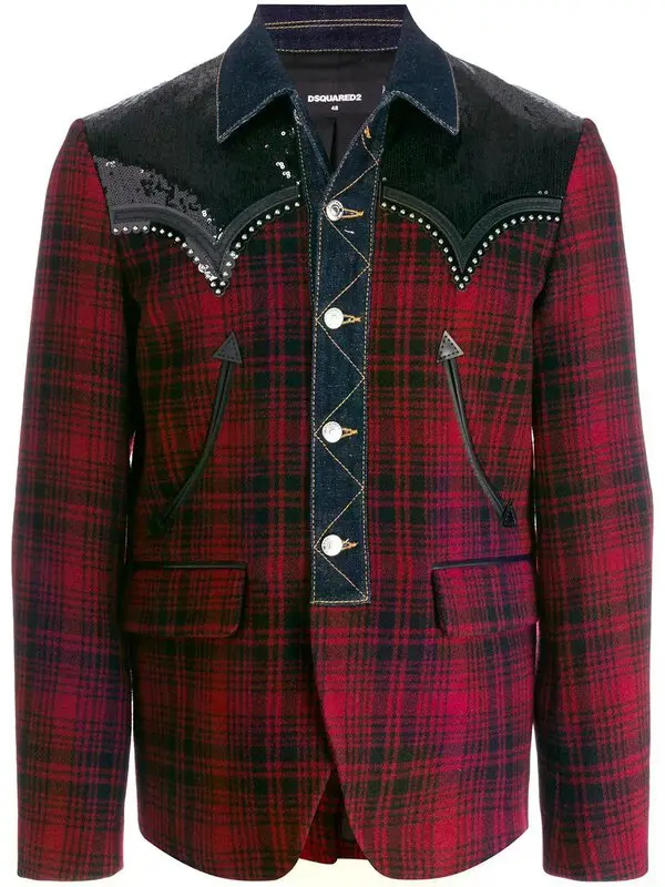 Dsquared2 Denim-trim Plaid Blazer - Red