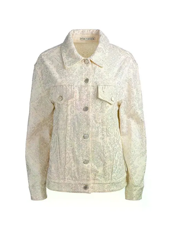 Alice + Olivia Crystal Embellished Denim Jacket - Neutrals