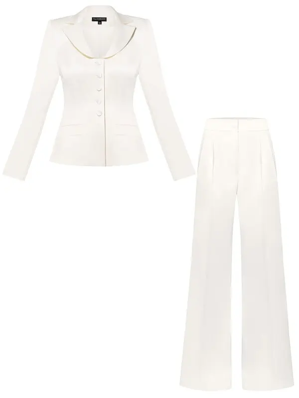 TIA DORRAINE Tailored Satin Blazer And Wide-leg Trousers Set - White