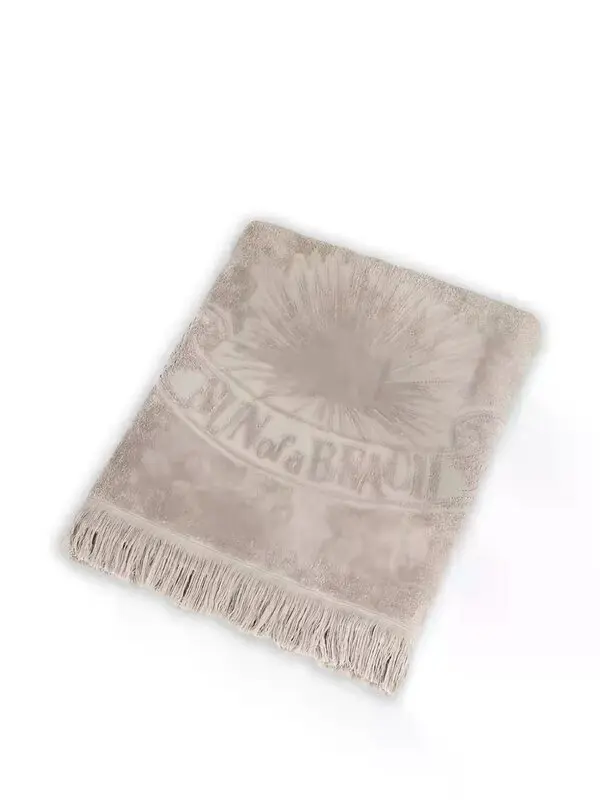 SUN OF A BEACH Logo-embossed Fringed Beach Towel - Grey