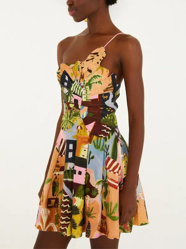 Farm Rio Tropical Painting One Shoulder Mini Dress