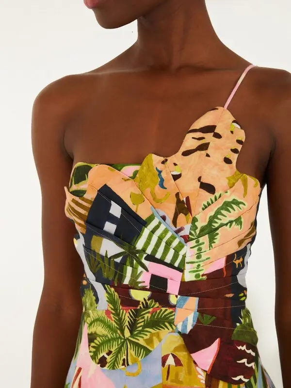 Farm Rio Tropical Painting One Shoulder Mini Dress