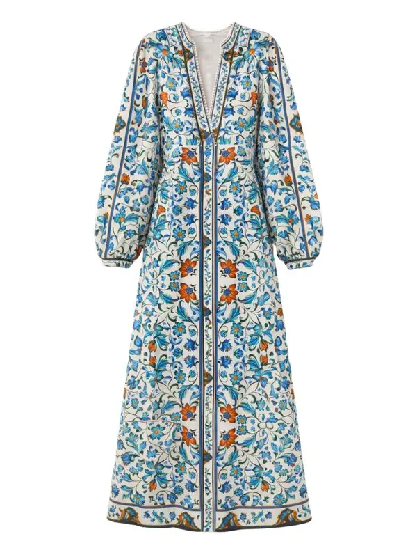 Farm Rio Long Sleeve Printed Maxi Dress