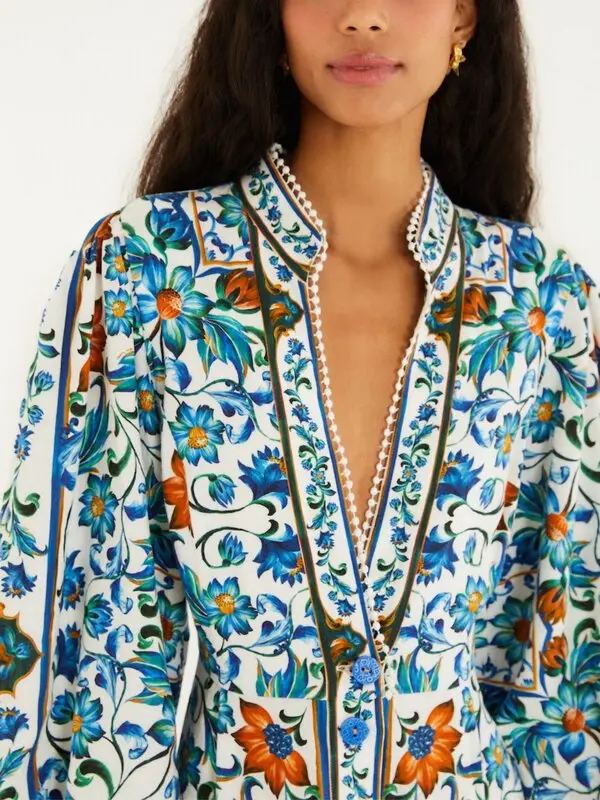 Farm Rio Long Sleeve Printed Maxi Dress