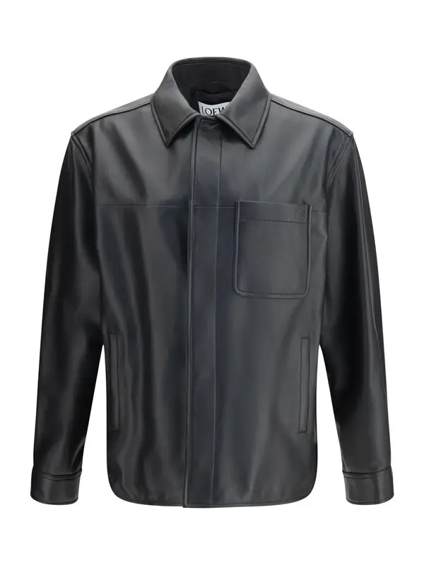Loewe Leather Shirt With Classic Collar - Black