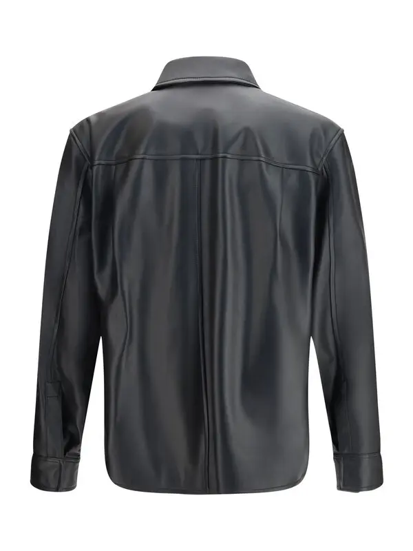 Loewe Leather Shirt With Classic Collar - Black