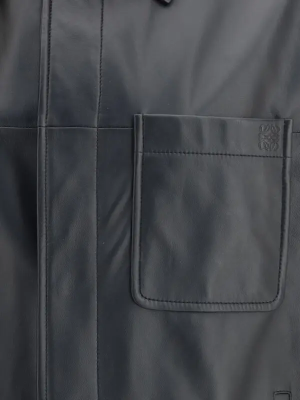 Loewe Leather Shirt With Classic Collar - Black