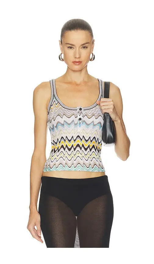 Missoni Tank Top With Button Closure - Multicolor Beige On Light Base