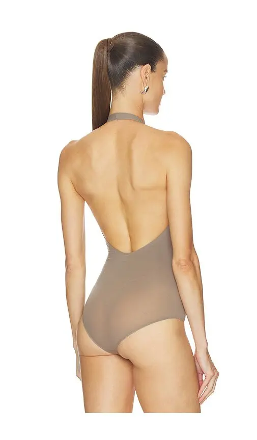 Commando Ballet Deep Plunge Halter Bodysuit - Truffle