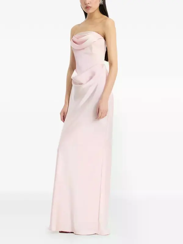 ROTATE BY BIRGER CHRISTENSEN Strapless Draped Corsage Maxi Dress