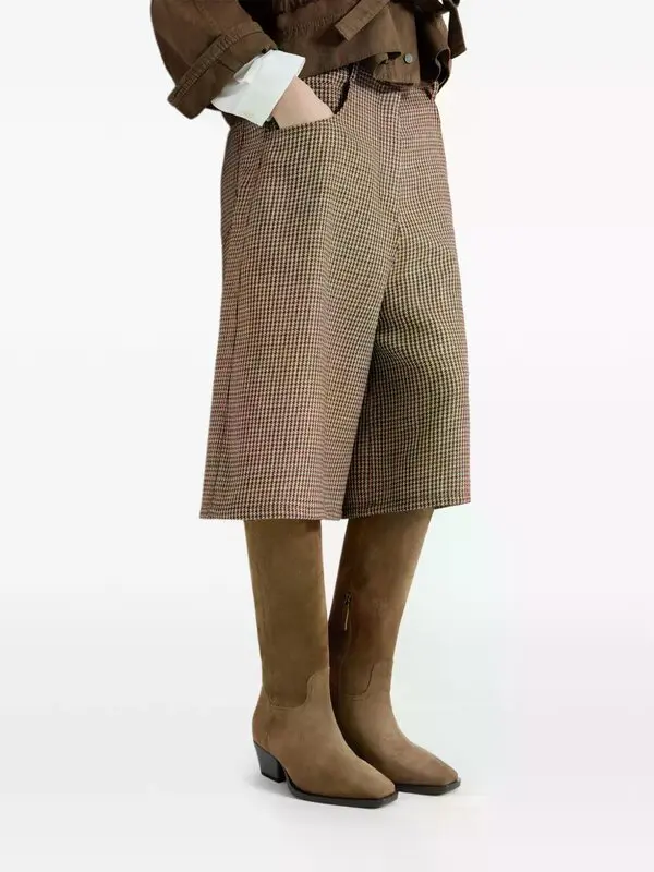 Brunello Cucinelli Sparkling Virgin Wool Houndstooth Long Bermuda Shorts With Monili