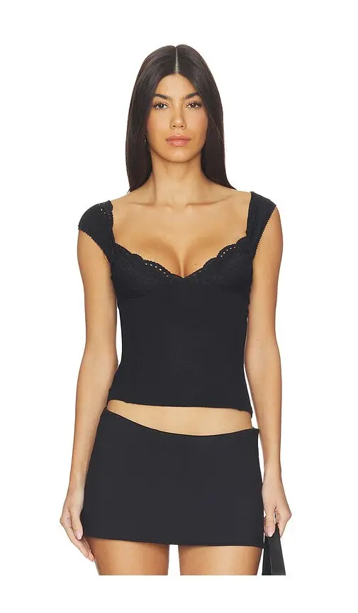 Free People Lace Trimmed Top - Black