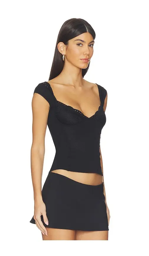 Free People Lace Trimmed Top - Black