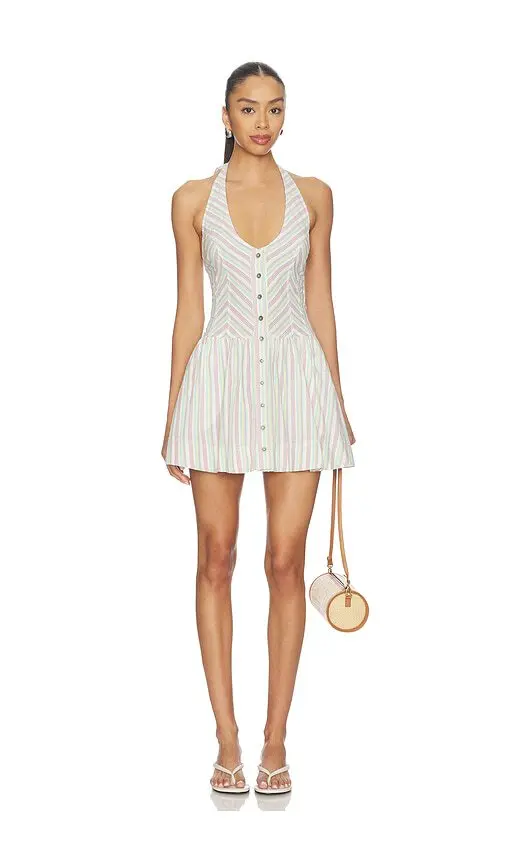 Free People Halterneck Mini Dress With Button Front And Pockets - Multi Combo