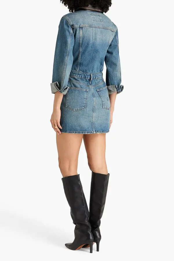 Simkhai Maxella Denim Mini Dress With Leather Trim