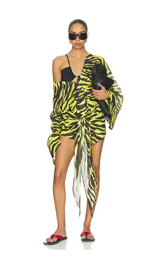 Attico Zebra Print Wrap Mini Dress - Black & Yellow