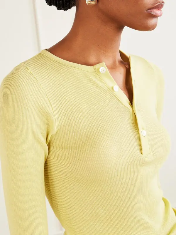 Auralee Ribbed-knit Cotton Henley T-shirt