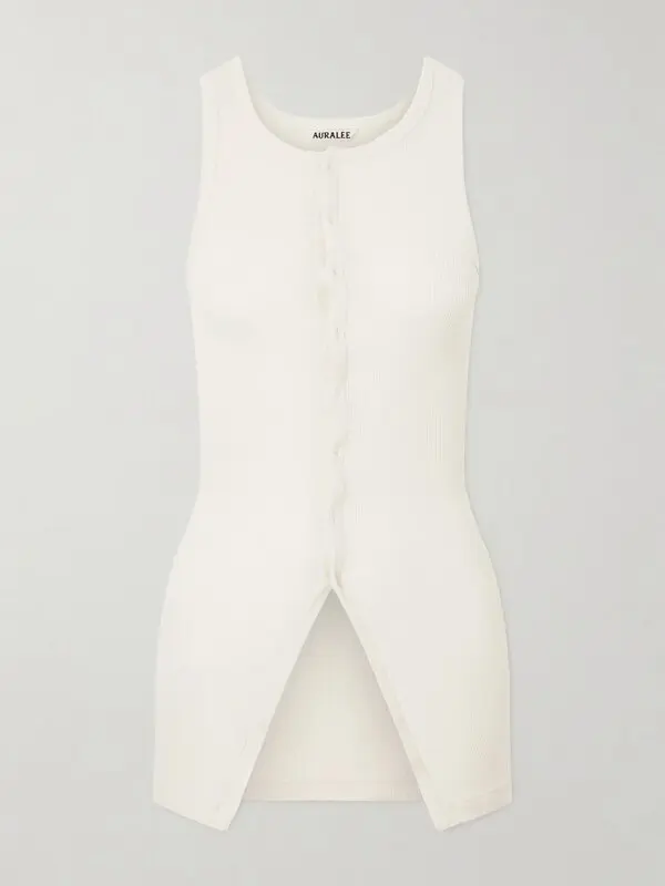 Auralee Ribbed Cotton Button-up Tank