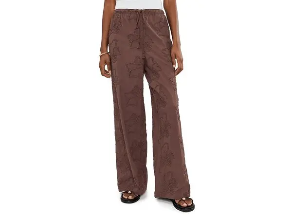 Vince Camuto Embroidered Floral Wide Leg Pants - Mocha