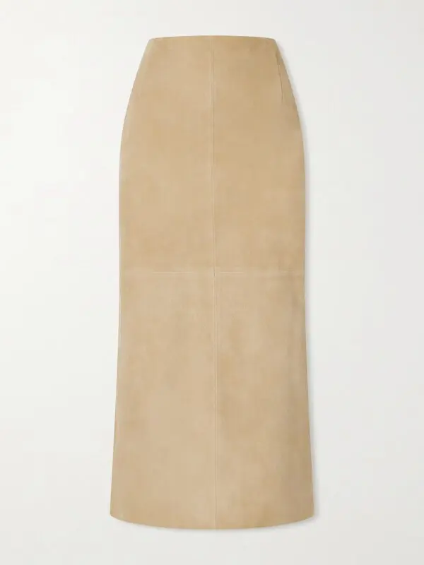 Nour Hammour Selly Suede Midi Skirt - Neutrals