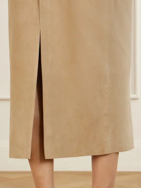 Nour Hammour Selly Suede Midi Skirt - Neutrals