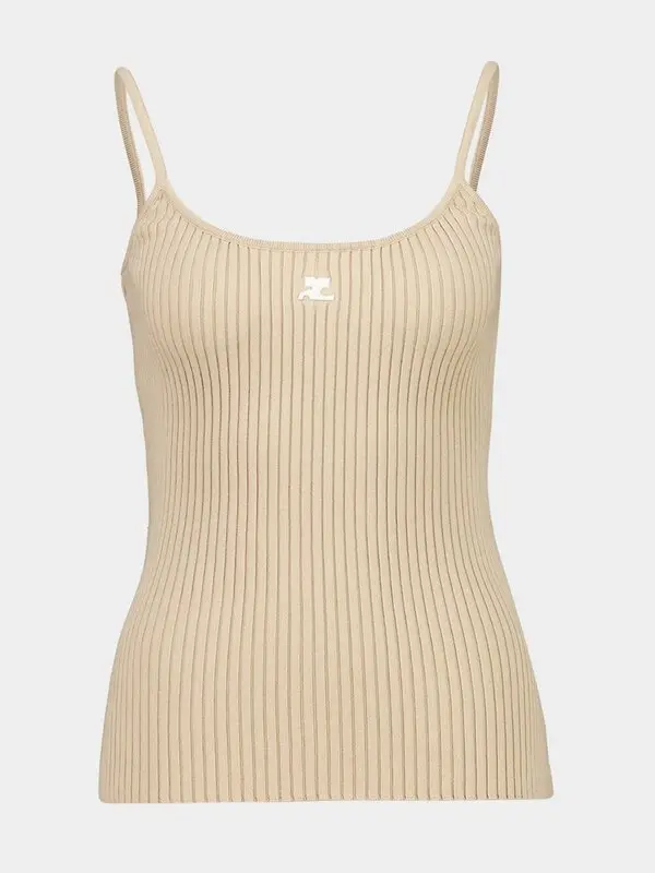 COURREGES Sand Reedition Rib Knit Tank Top - Beige