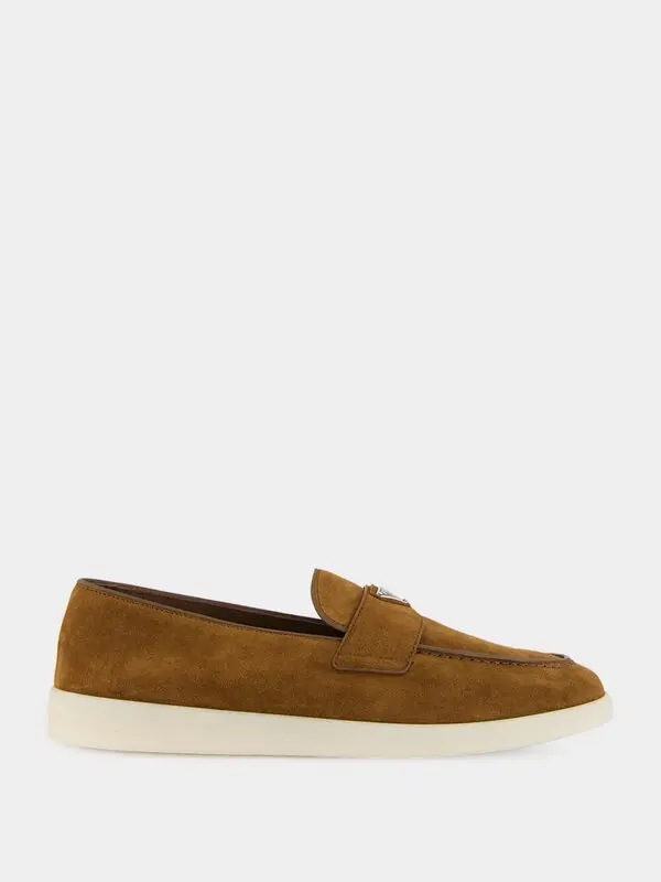 Prada Cocoa Suede Loafers With Logo Detail - Brown