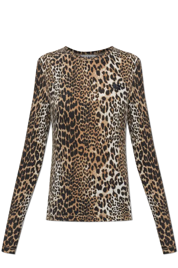 GANNI Animal Print Long Sleeve Top - Brown
