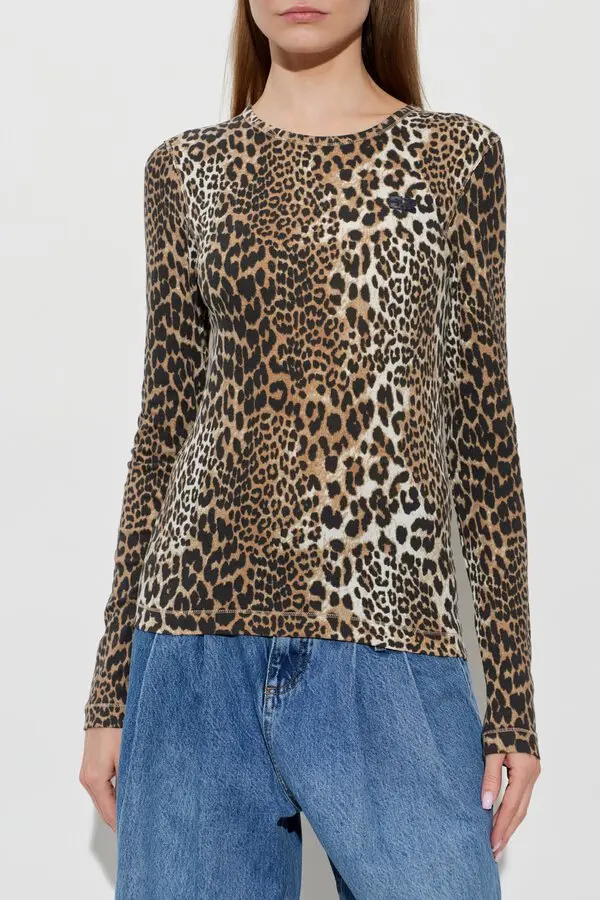 GANNI Animal Print Long Sleeve Top - Brown