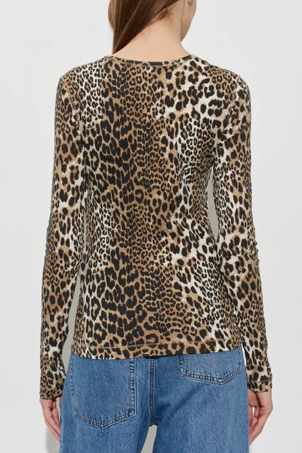 GANNI Animal Print Long Sleeve Top - Brown
