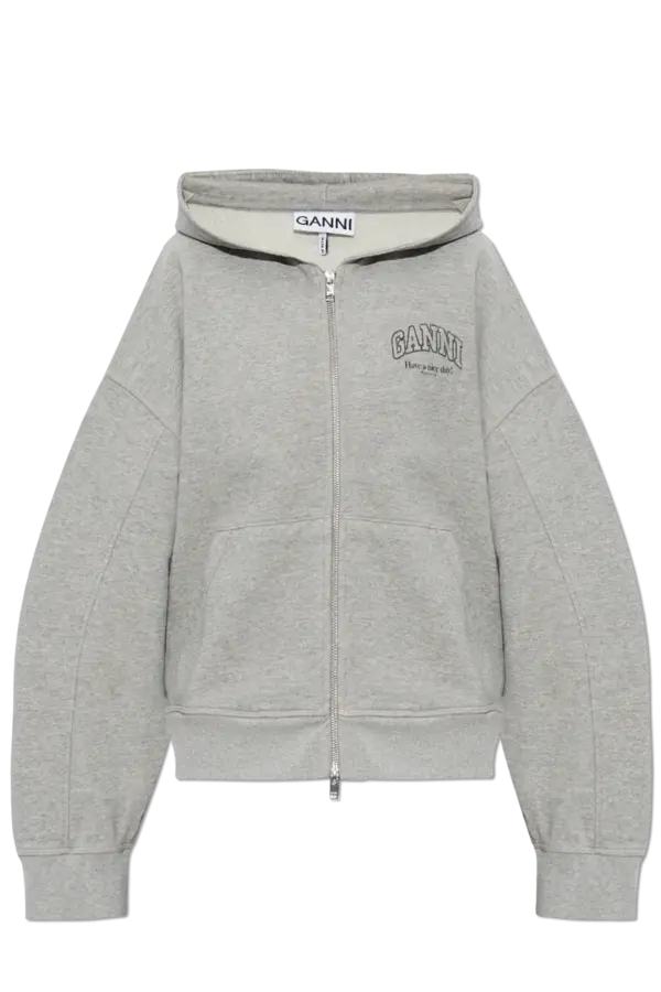 GANNI Zip-up Cotton Hoodie With Logo Detail