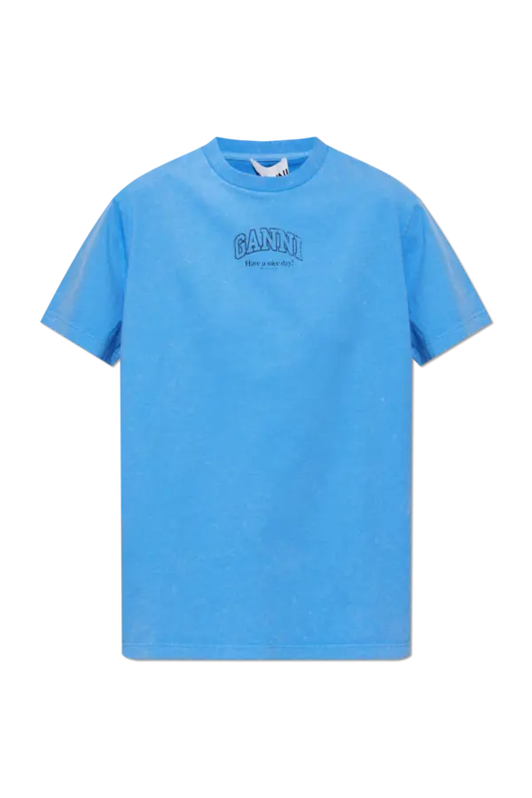 GANNI Cotton Logo T-shirt - Blue
