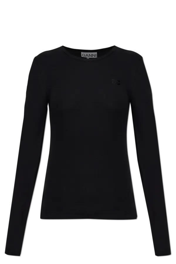 GANNI Ribbed Crewneck Long Sleeve Top