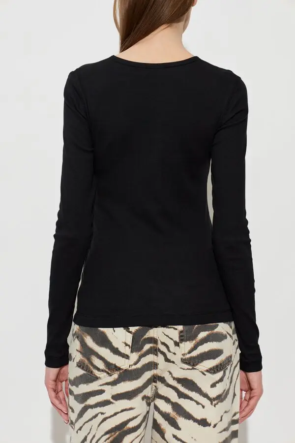 GANNI Ribbed Crewneck Long Sleeve Top