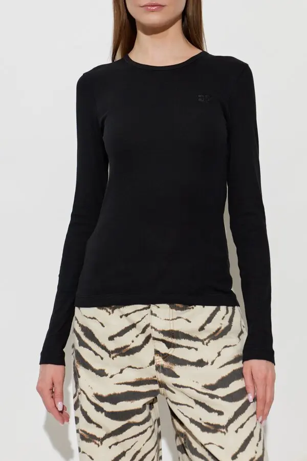 GANNI Ribbed Crewneck Long Sleeve Top