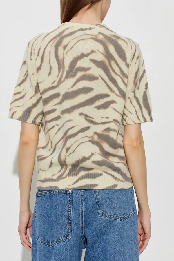 GANNI Animal Print Crewneck Knit Top