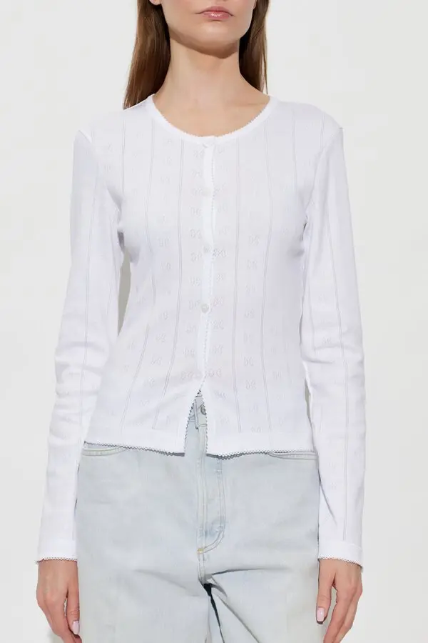 GANNI Fitted Openwork Knit Cardigan