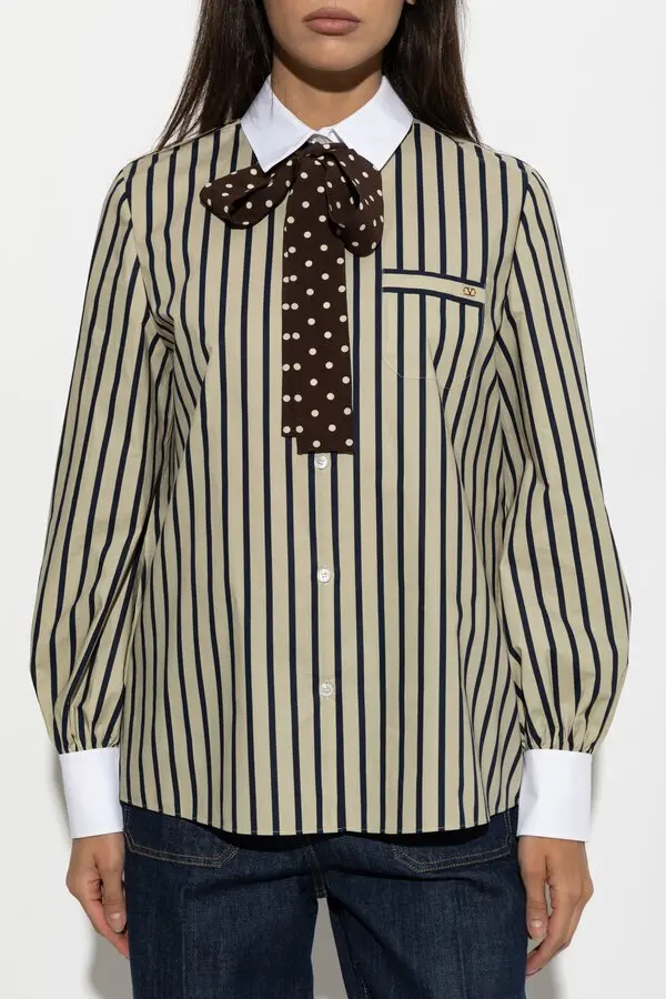 Valentino Garavani Striped Cotton Shirt With Contrast Collar And Cuffs
