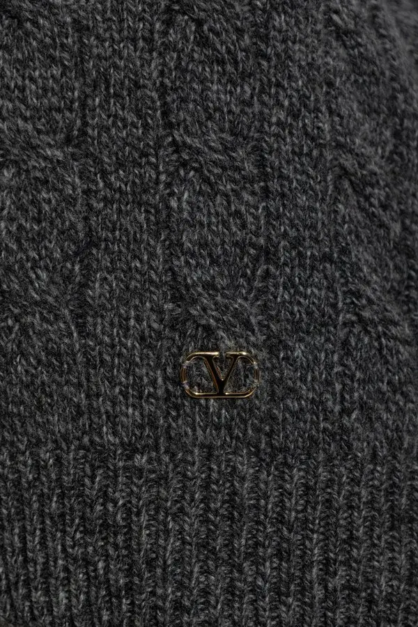 Valentino Garavani Wool Sweater With Decorative Knit - Grey