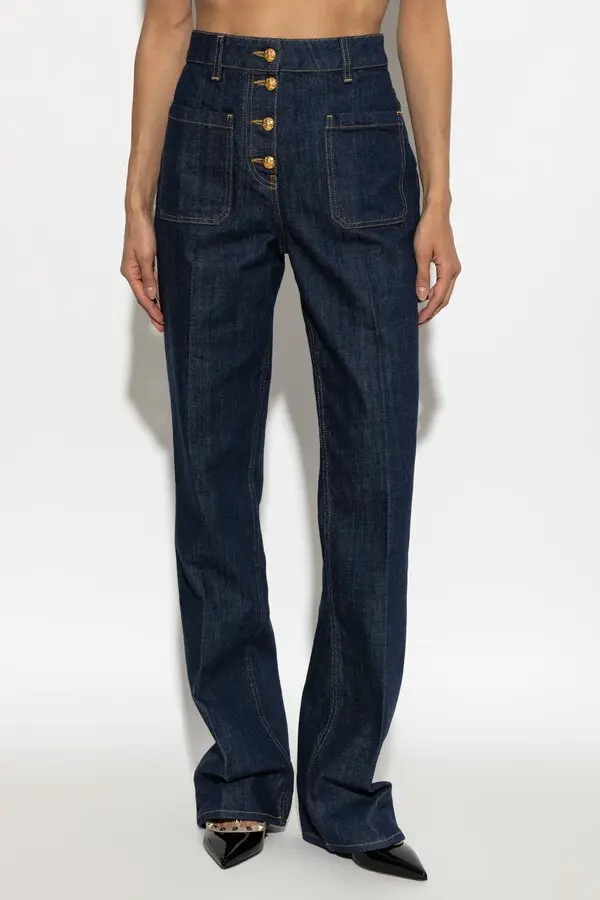 Valentino Garavani Straight-leg Jeans With Gold Button Detail - Navy Blue