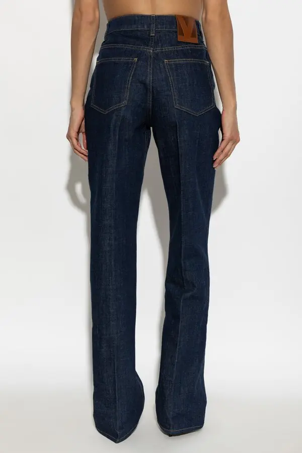 Valentino Garavani Straight-leg Jeans With Gold Button Detail - Navy Blue